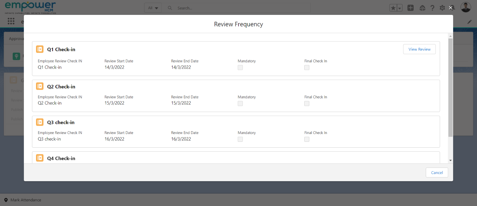 periodic check ins for the published pms