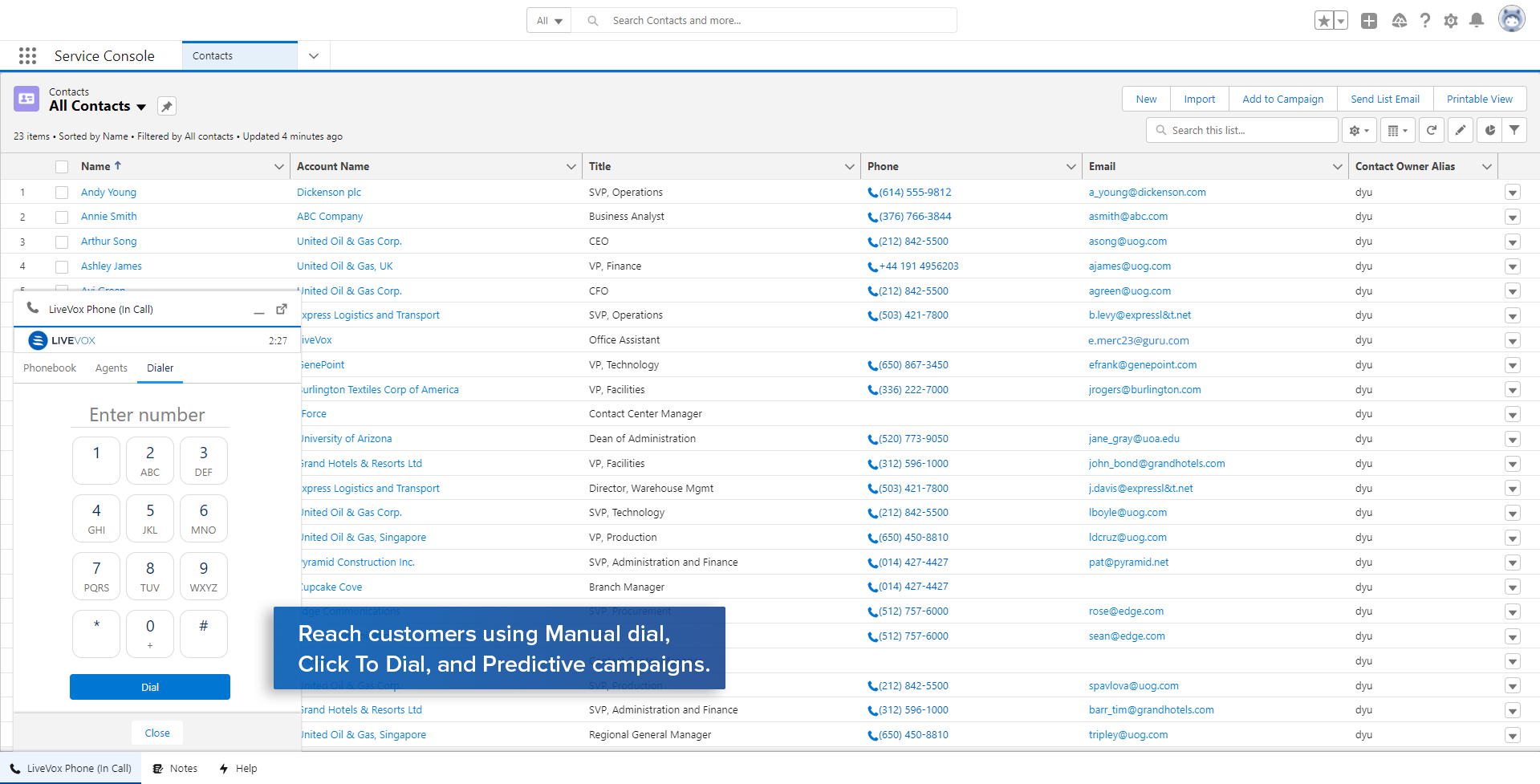 reach customers using manual dial click to dial and predictive campaigns