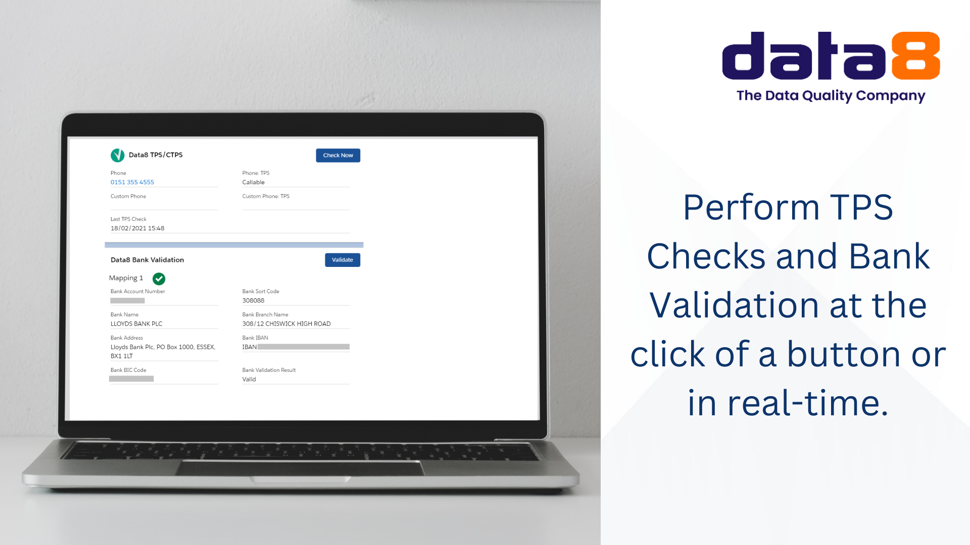 Data8 Data Quality - Address, Email, Bank and Phone Verification with TPS/CTPS