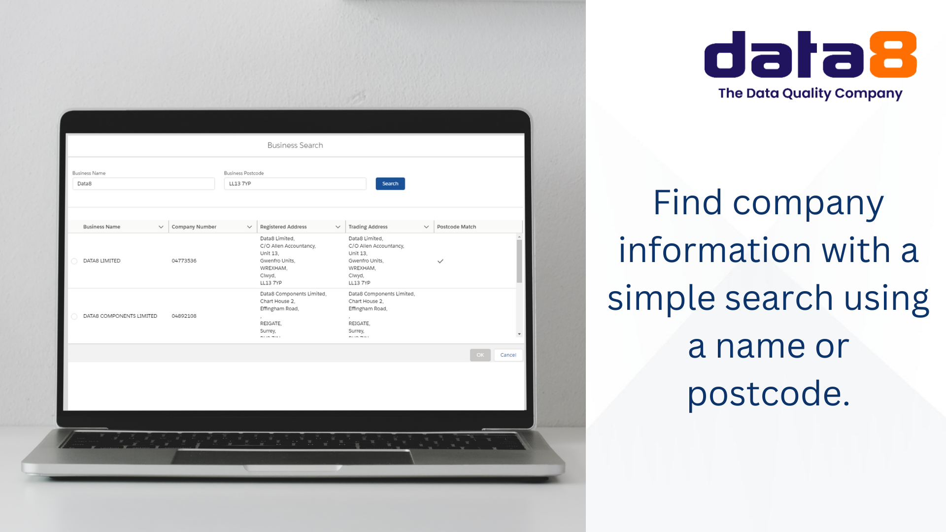 find company information with a simple search using a name or postcode