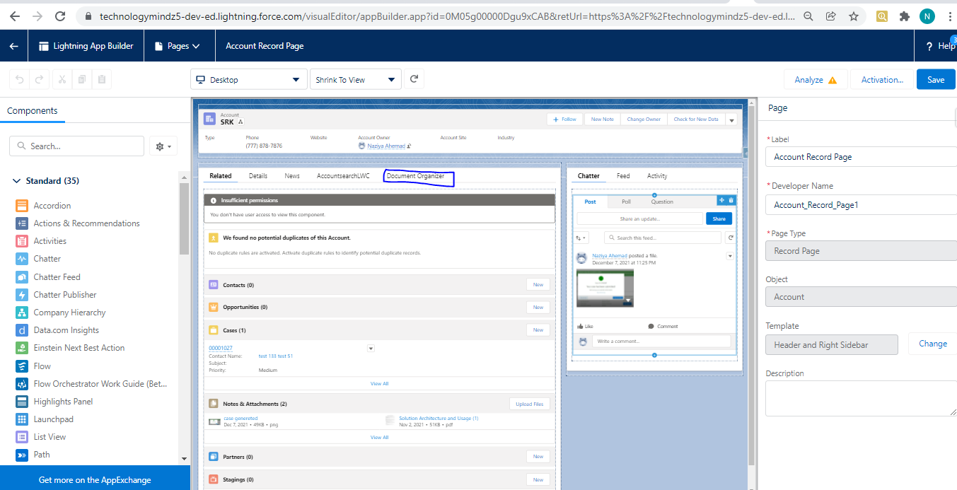 create a region and drag the component