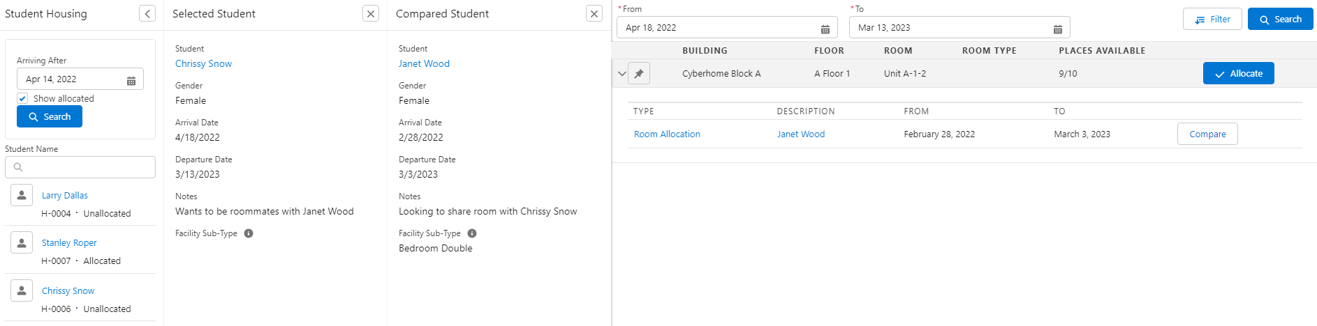 staff can assign students to housing