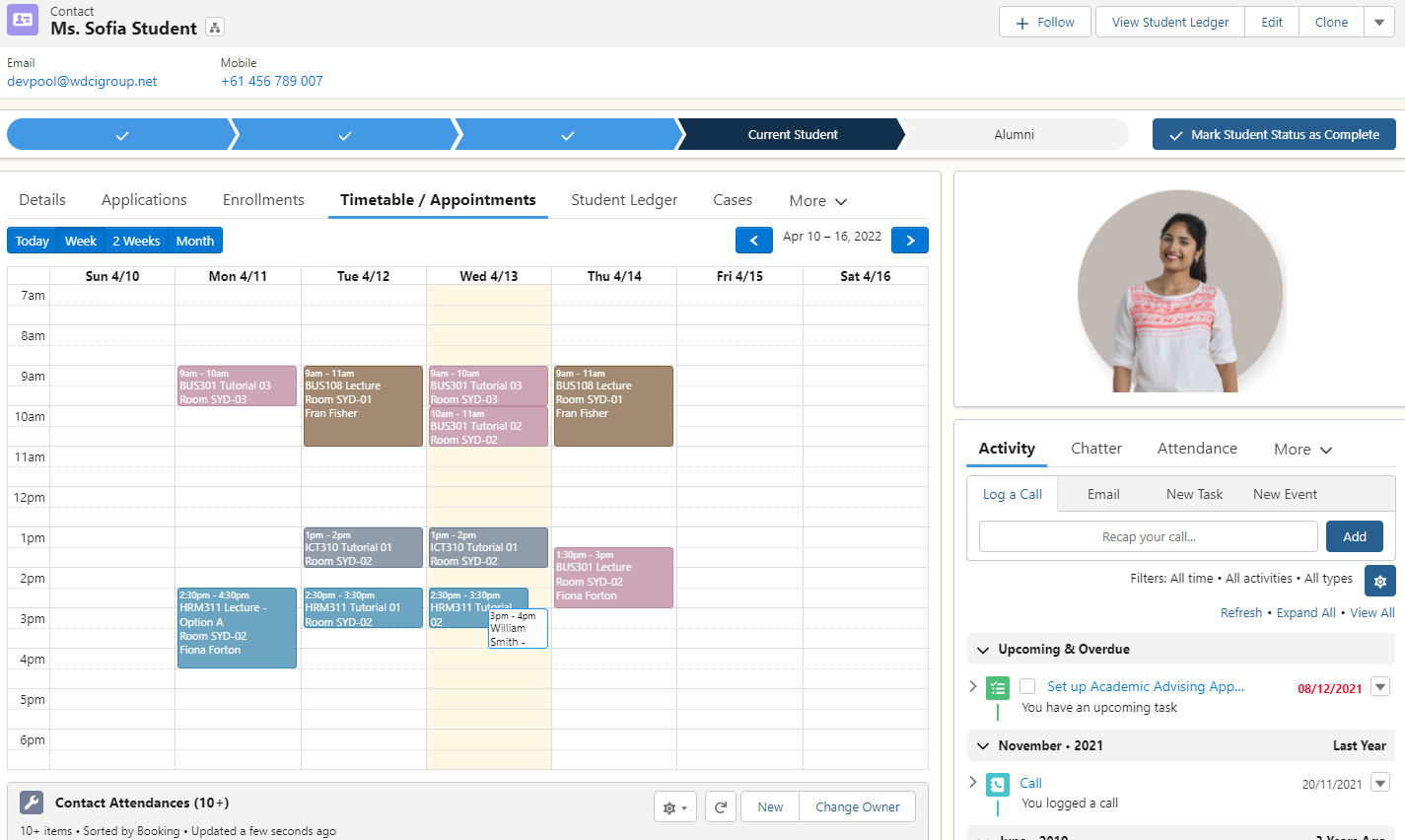 see all the student s information including their timetable