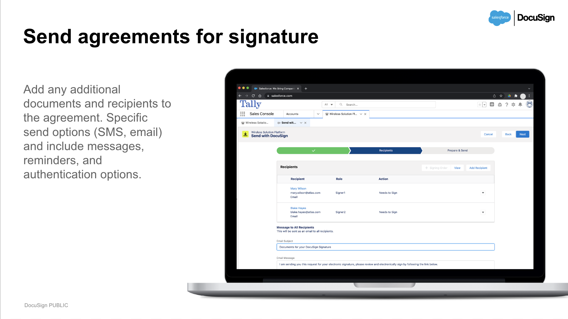 send agreements via sms and email directly from the opportunity or account