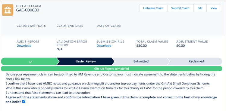 clarity gift aid claim