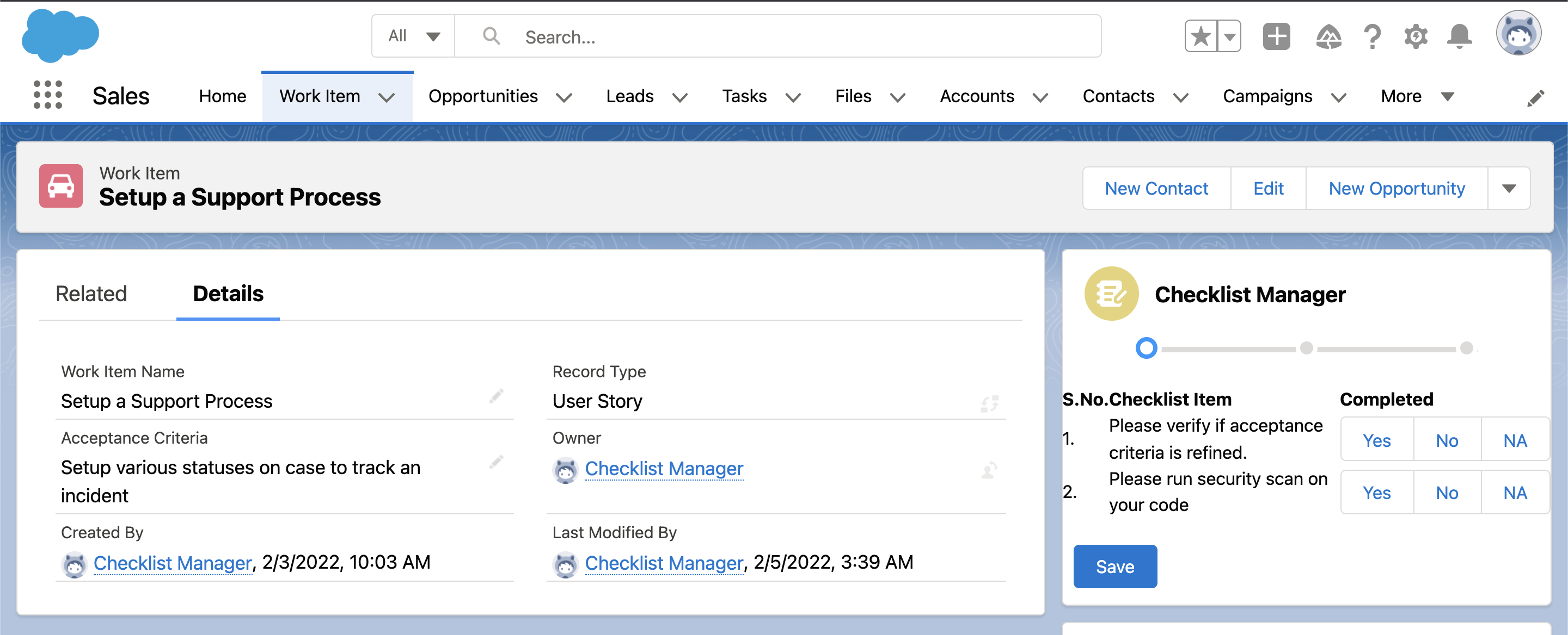 checklist manager on record page