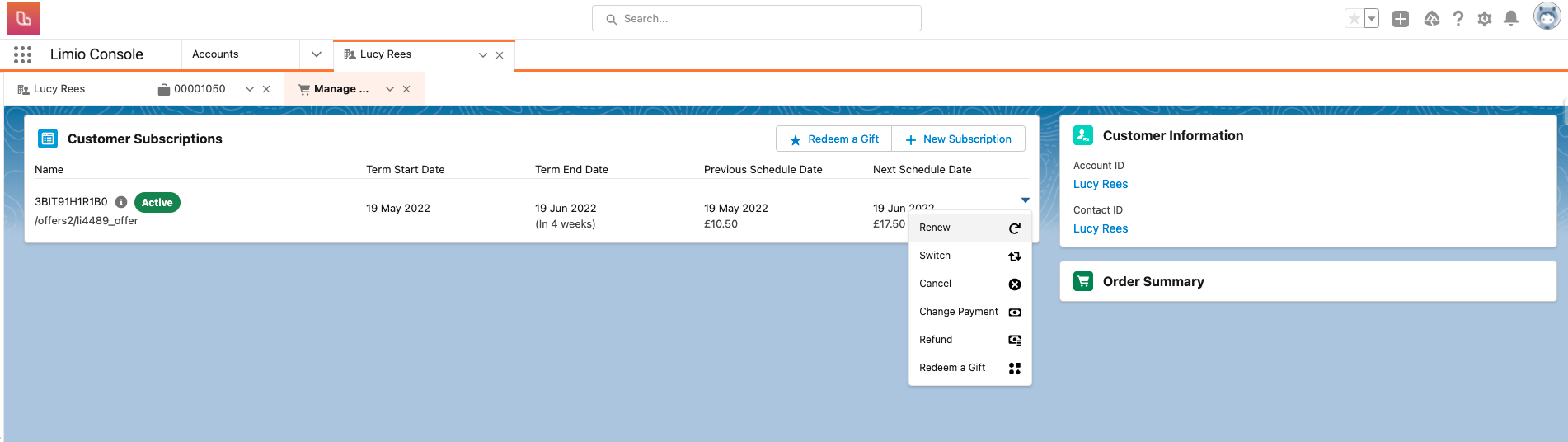 manage subscriptions with different actions from within salesforce