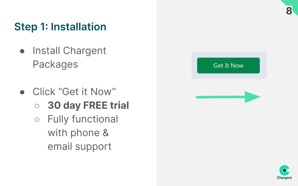 step 1 installation 30 day free trial of chargent for salesforce billing