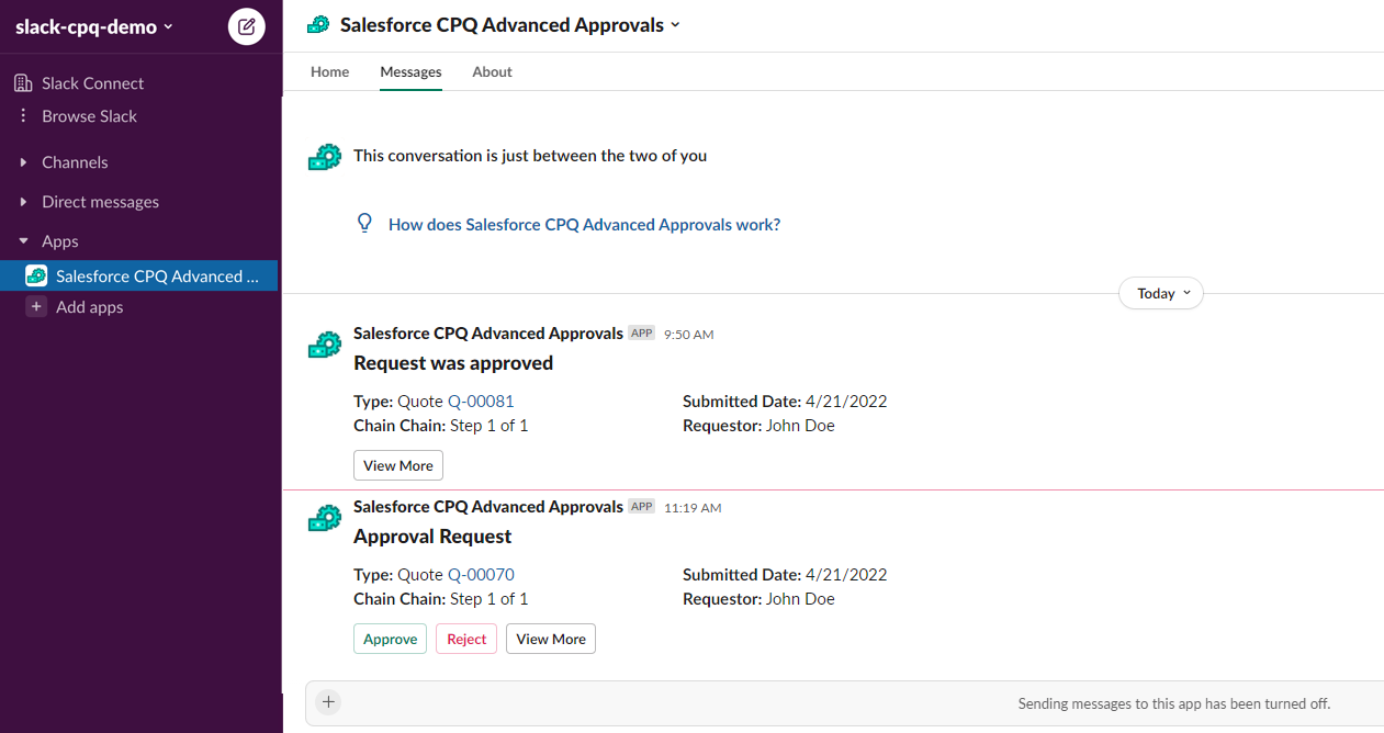 Salesforce CPQ Advanced Approvals Slack App