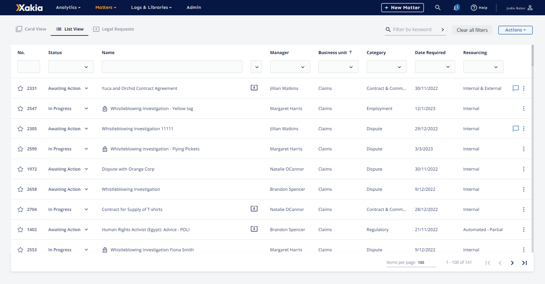 xakia matters list allows you to work from a single screen to manage ...
