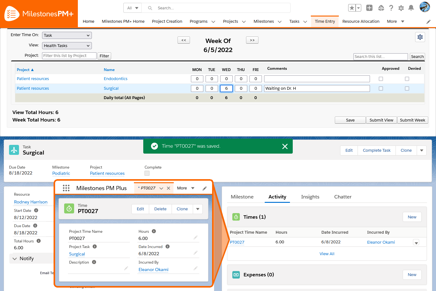 time logs sync between records and the entry grid