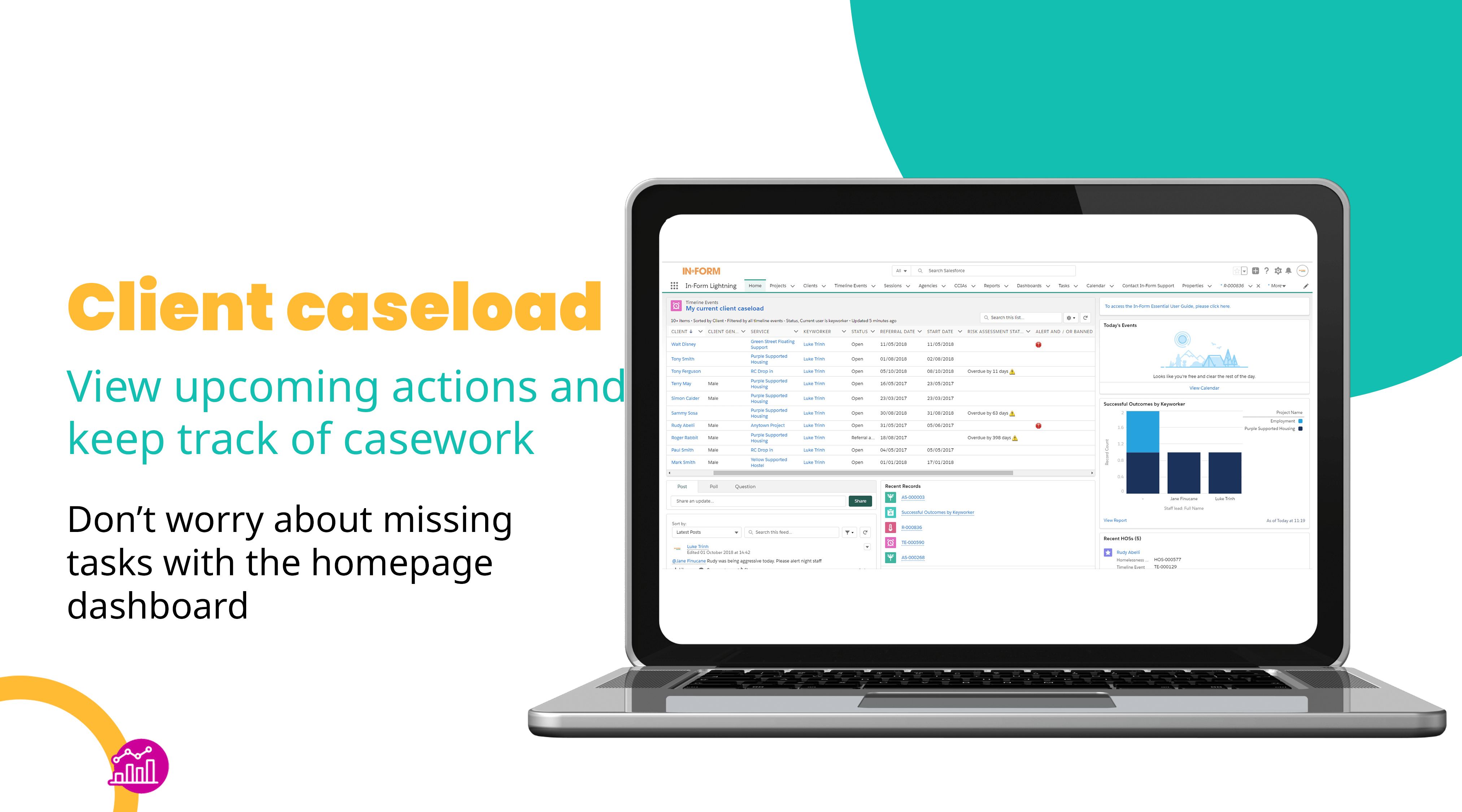 view upcoming actions and keep track of casework