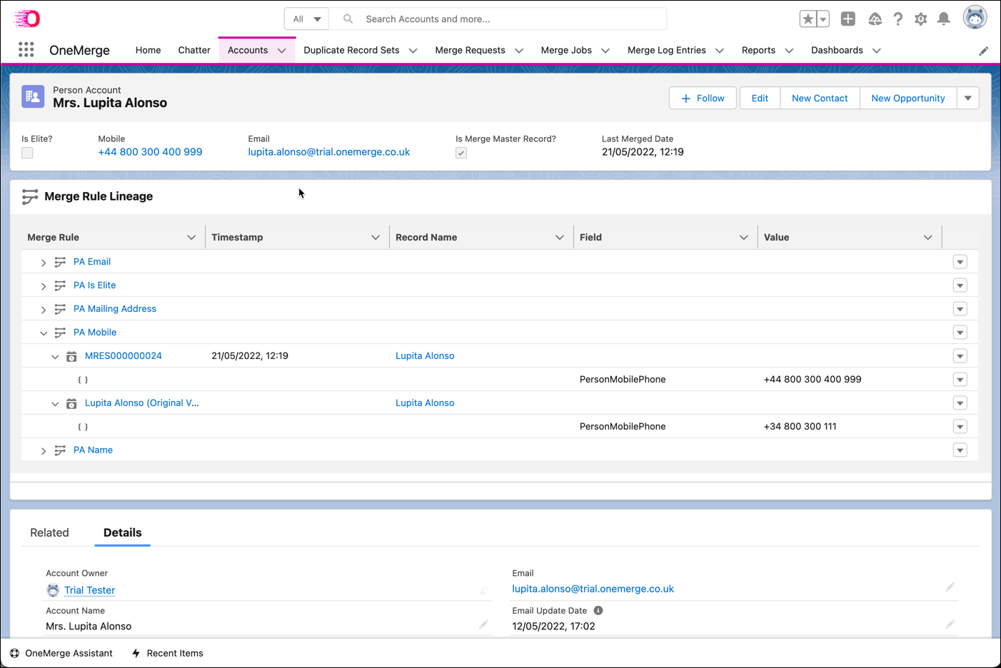 merge rule lineage view restore