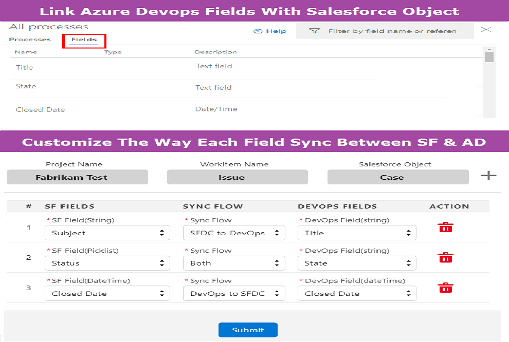 configure salesforce and azure devops field mapping