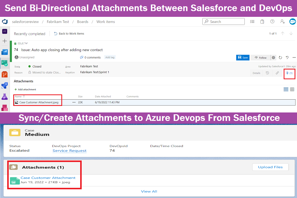 send or receive attachment between salesforce and azure devops