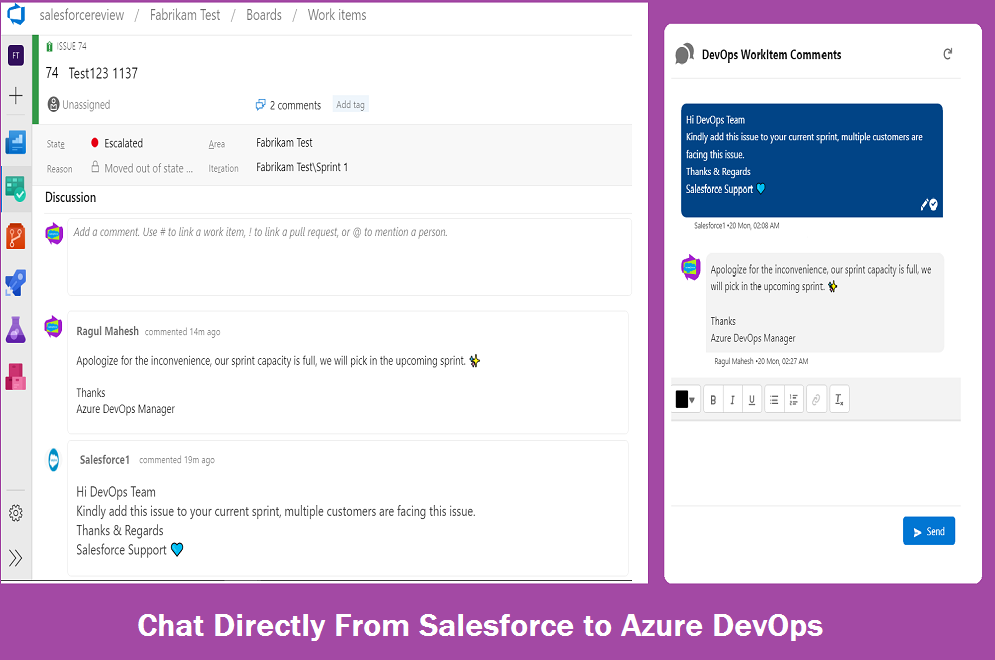 comment on work item discussion directly from salesforce