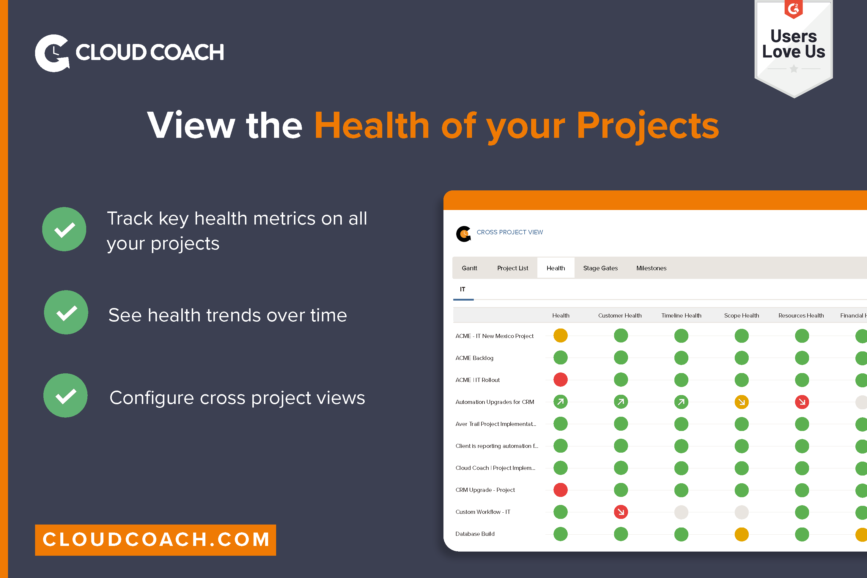 view the health of projects at a glance