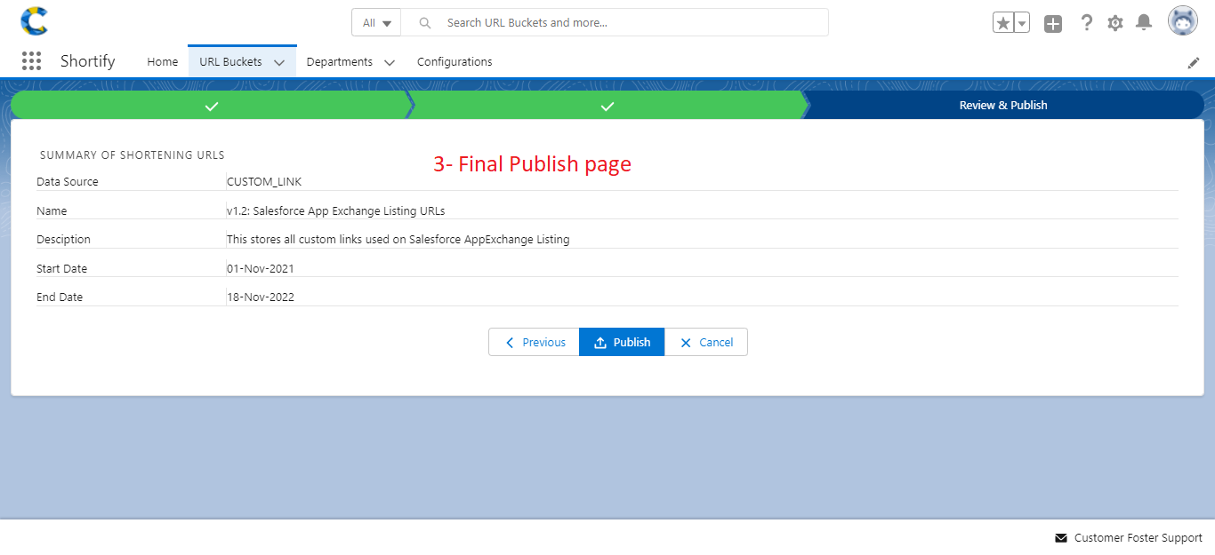 final publish page same for all types of data sources