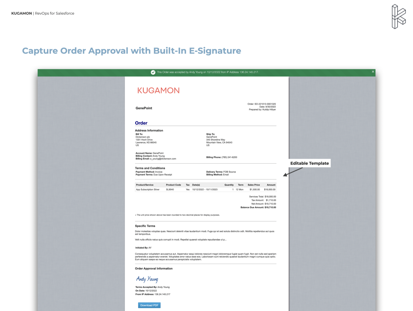 built in e signature for order approval