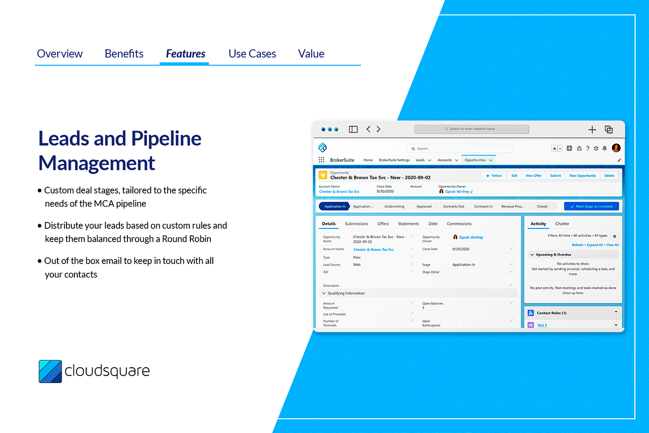 features leads and pipeline management